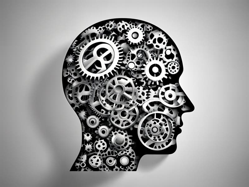 Thinking Mechanism. Human Head with Brain Shaped with Gears - Generated ...