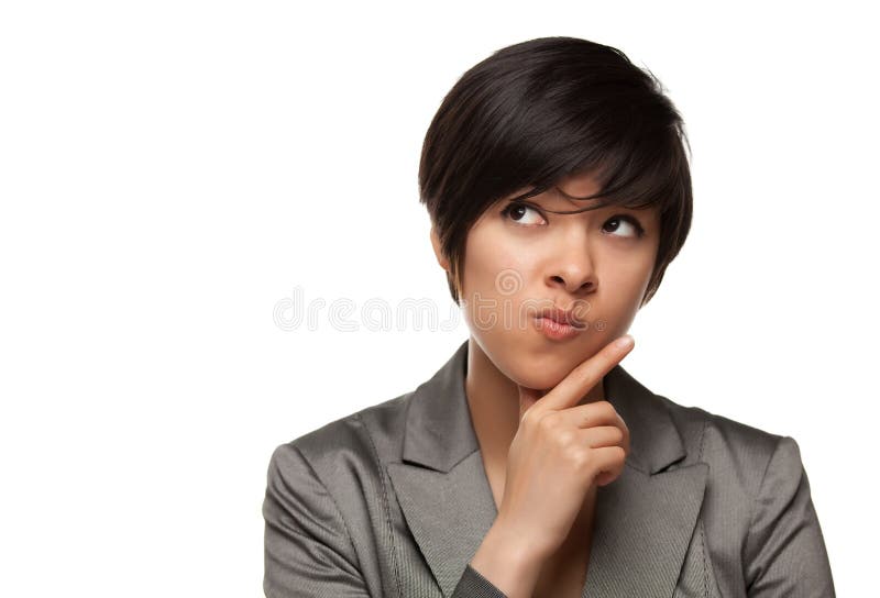 Thinking Multiethnic Young Adult with Eyes Up Stock Image - Image of ...