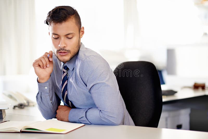 Thinking, Notebook and Planning with Business Man in Office for Event ...