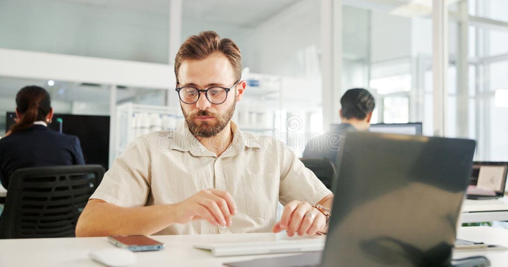 Thinking, Office and Business Man with Laptop for Insight, Reflection ...
