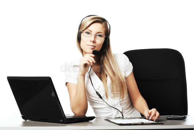 A Customer Support Operator Working in a Office on White Stock Photo ...