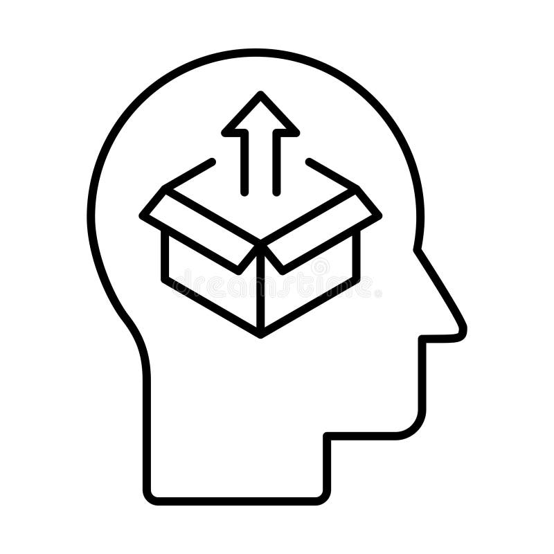 Thinking Outside a Box Concept. Head with a Box Inside. Creative Mind ...