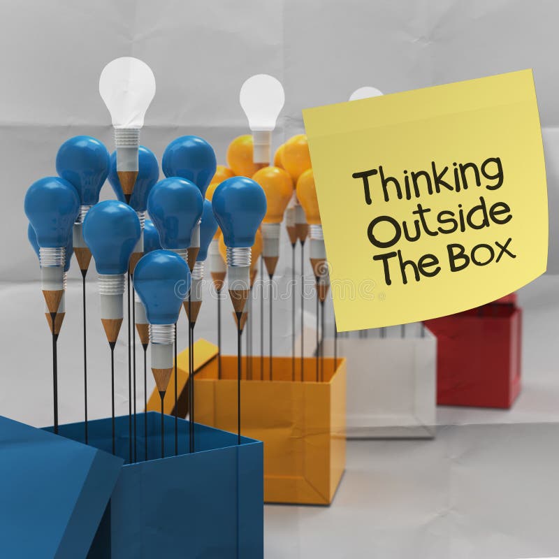Thinking Outside the Box on Sticky Note and Pencil Lightbilb As Stock ...
