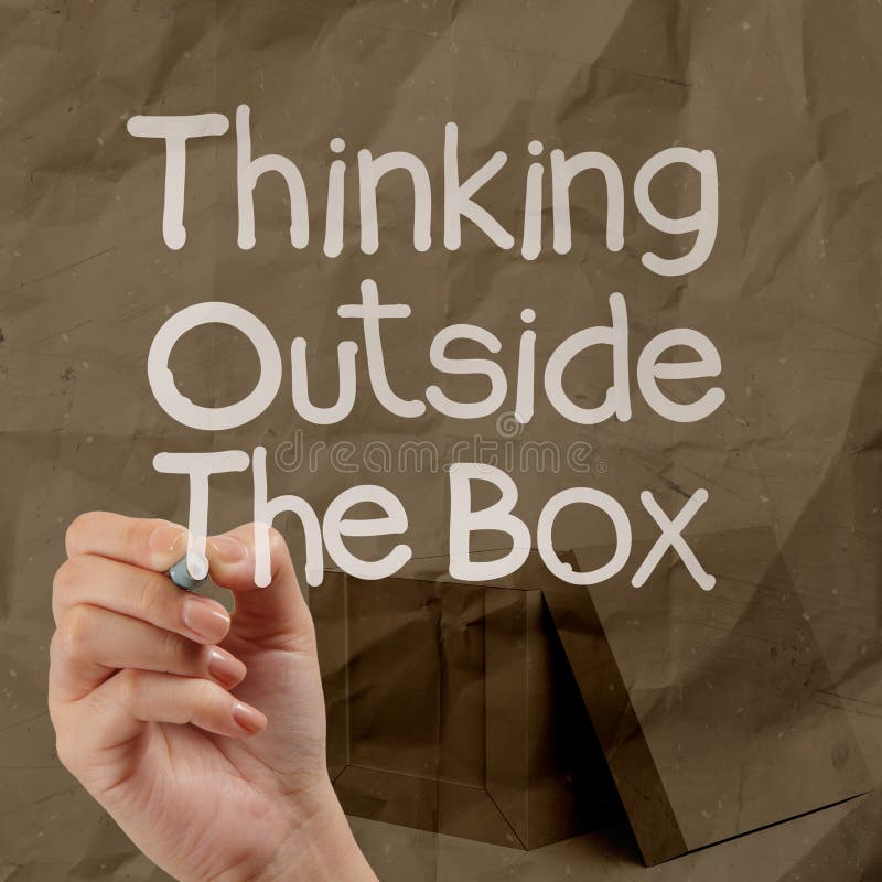 Thinking Outside Te Box on Crumpled Paper Stock Image - Image of ...