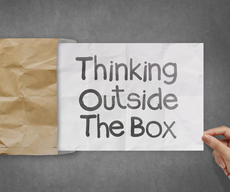 Thinking Outside Te Box on Crumpled Paper Stock Image - Image of ...