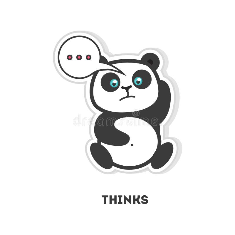 Thinking panda sticker. stock vector. Illustration of concept - 90725664