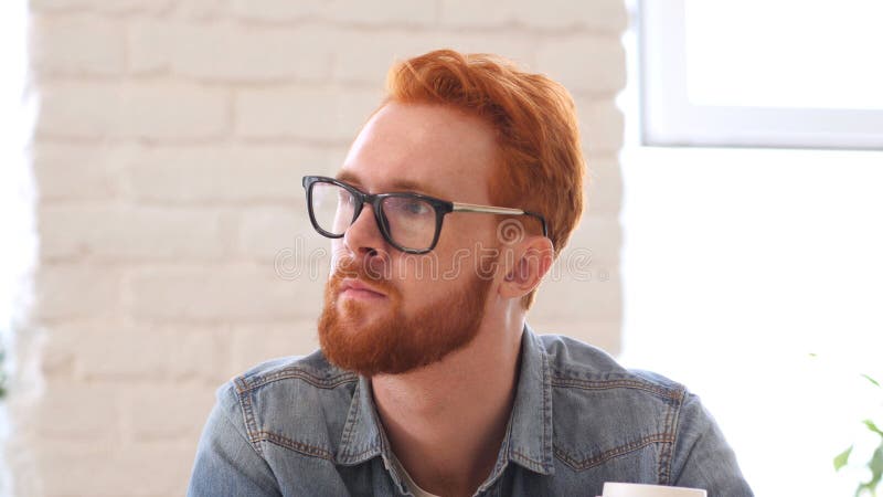 Thinking Pensive Man with Beard and Red Hairs Stock Photo - Image of ...