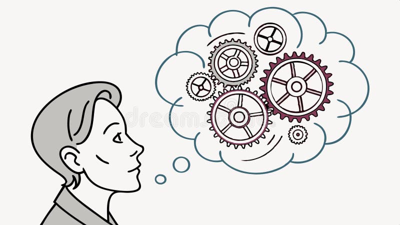 Thinking Person with Gears, Mind Process and Idea Concept Vector Design ...