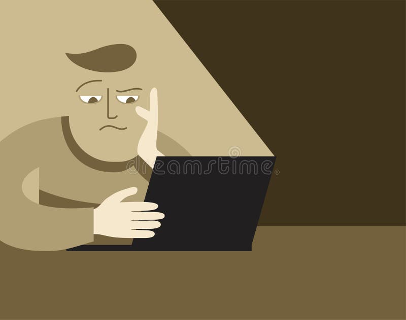 Thinking Person Sitting with Laptop Stock Vector - Illustration of ...