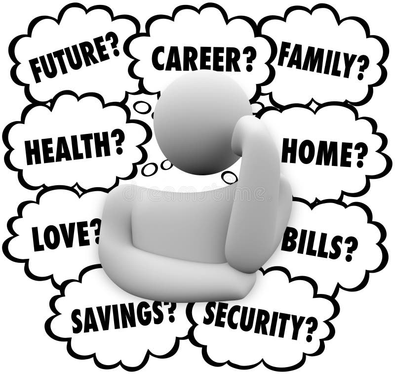 Thinking Person Thought Clouds Stress Factors Stock Illustration ...