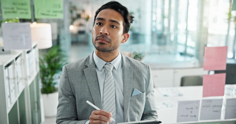 Thinking, Planning and Businessman on Tablet in Office for Schedule ...