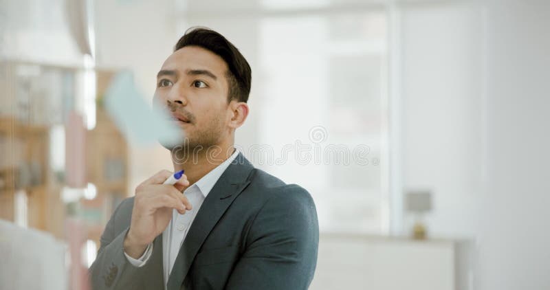 Thinking, Planning and Glass with a Business Man in His Office for ...