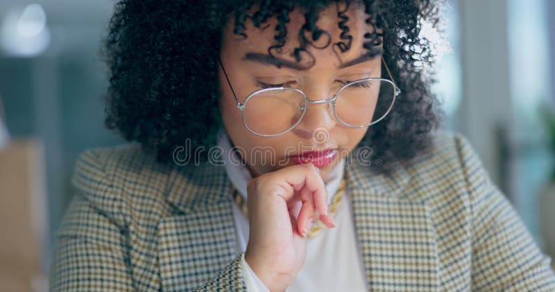 Thinking, Planning and Research with Business Woman in Office for ...