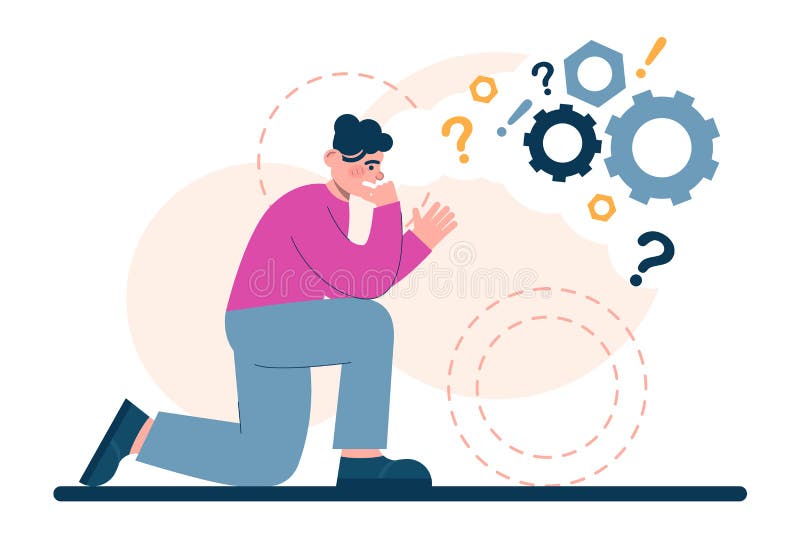 Thinking Process. Character Full of Thoughts Searching for an Answer ...