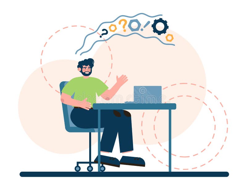 Thinking Process. Character Full of Thoughts Searching for an Answer ...