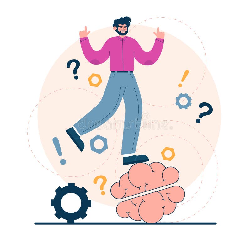 Thinking Process. Character Full of Thoughts Searching for an Answer ...