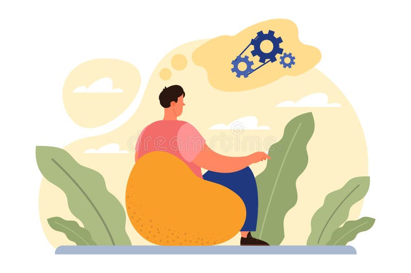 Thinking Process. Character Full of Thoughts Searching for an Answer ...