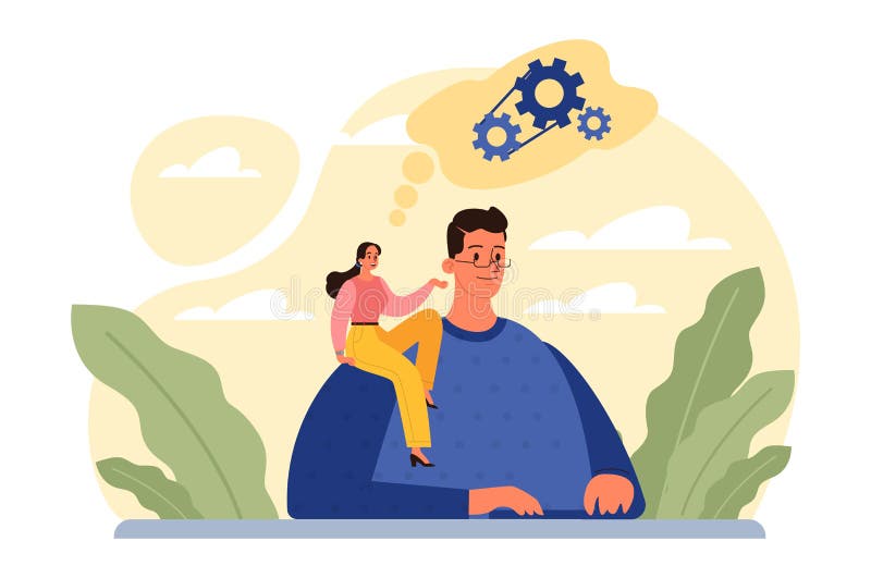 Thinking Process. Character Full of Thoughts Searching for an Answer ...