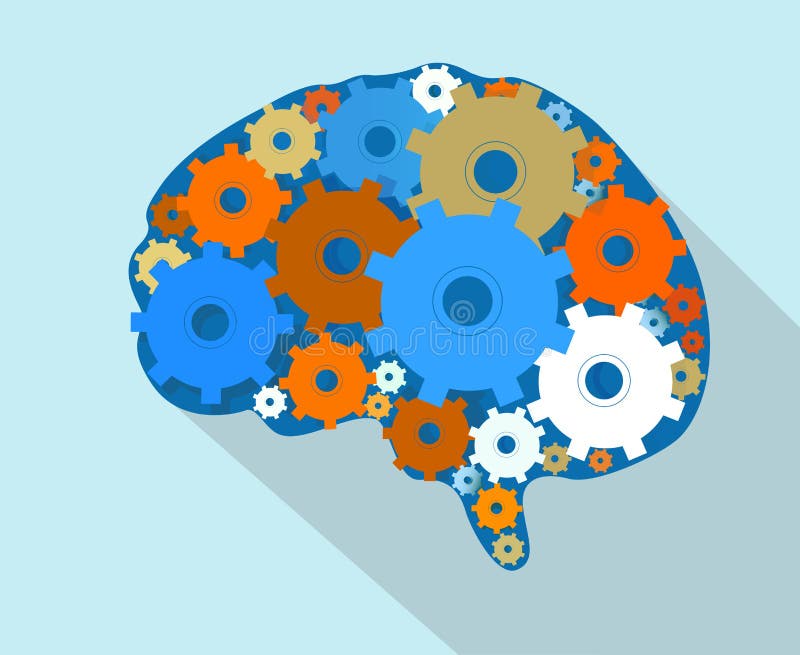 Thinking Process Brain Gears Stock Illustration - Illustration of gear ...