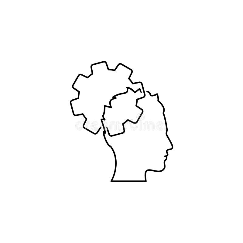 Thinking Process Icon. Head with Gears Line Symbol Isolated on White ...