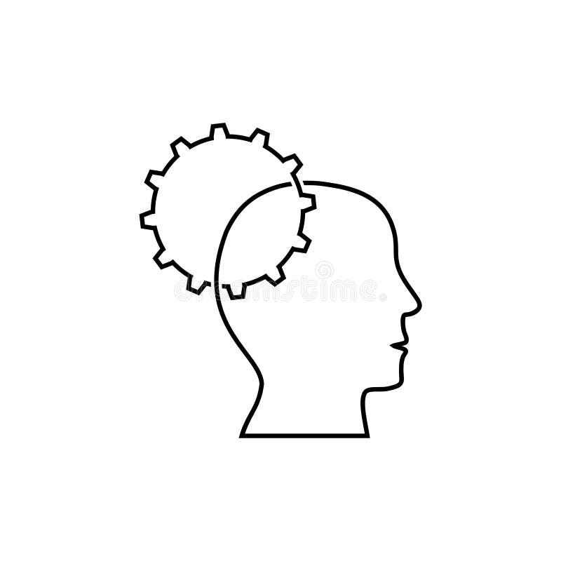 Thinking Process Icon. Head with Gears Line Symbol Isolated on White ...