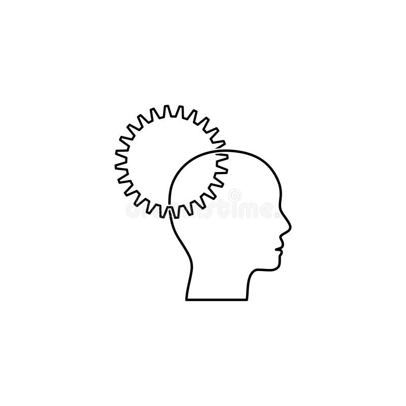 Thinking Process Icon. Head with Gears Line Symbol Isolated on White ...