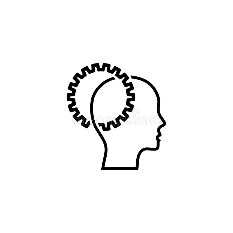 Thinking Process Icon. Head with Gears Line Symbol Isolated on White ...