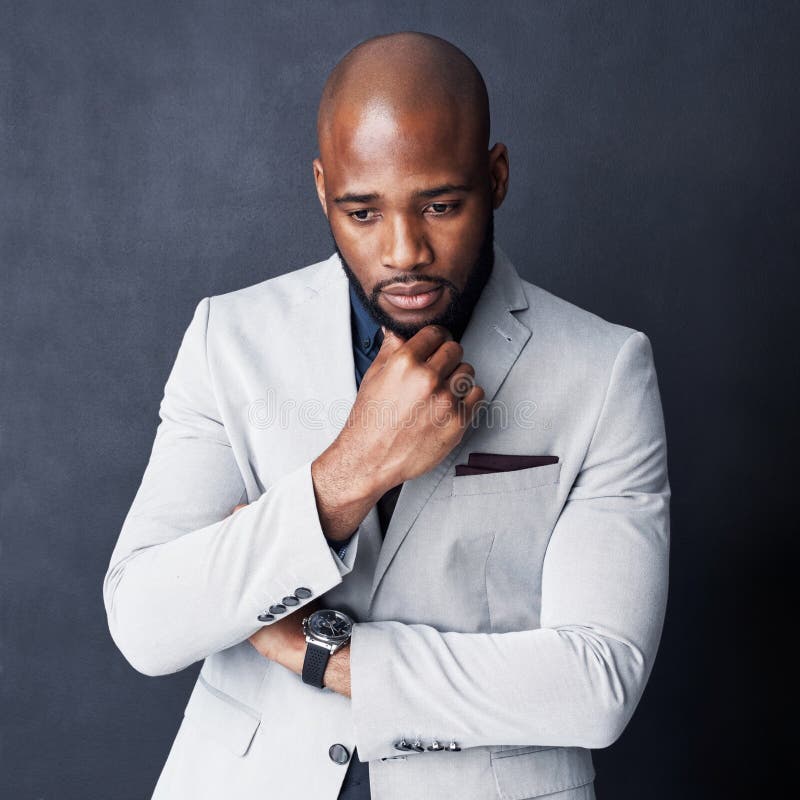Thinking, Professional and Business Black Man in Studio for Insights ...