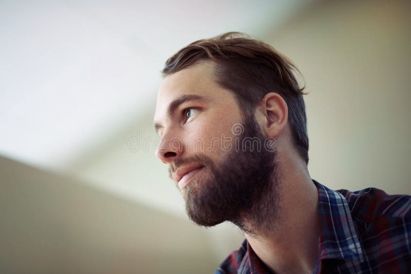 Thinking, Reflection and Man with Inspiration for Future, Wonder or ...