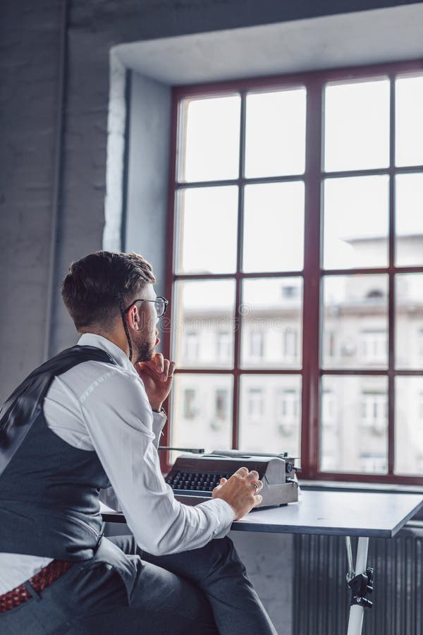 Thinking Screenwriter at Work Stock Image - Image of antique, vintage ...
