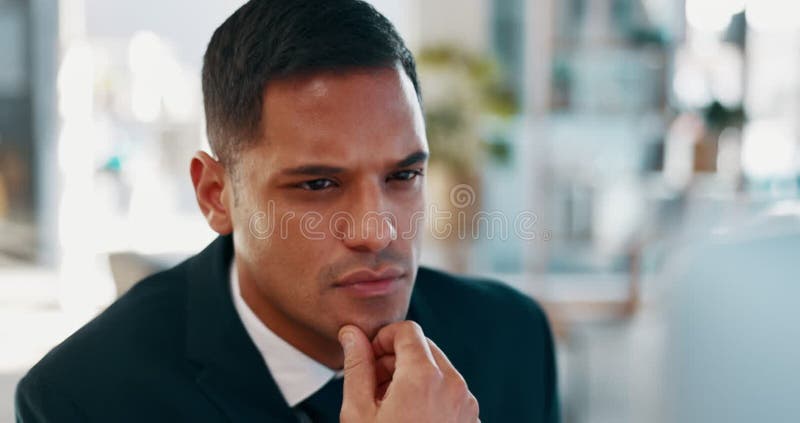 Thinking, Serious and Business Man at a Computer Working and Reading ...
