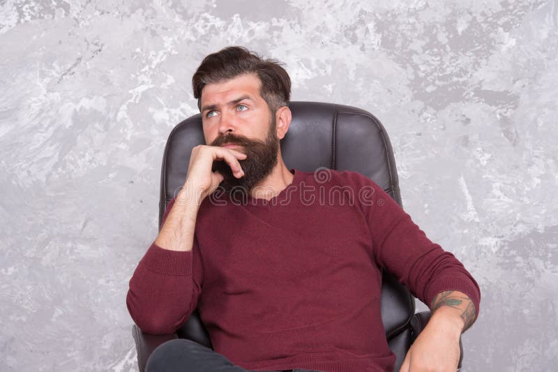 Thinking on Serious Problem. Serious Hipster Relax in Chair. Serious ...