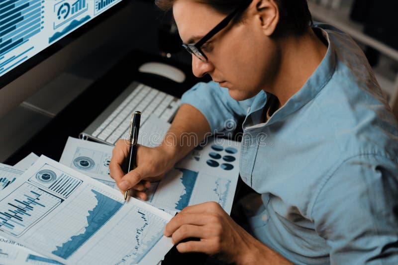 Thinking Smart Businessman Surrounded Paperwork Report Paragraph ...