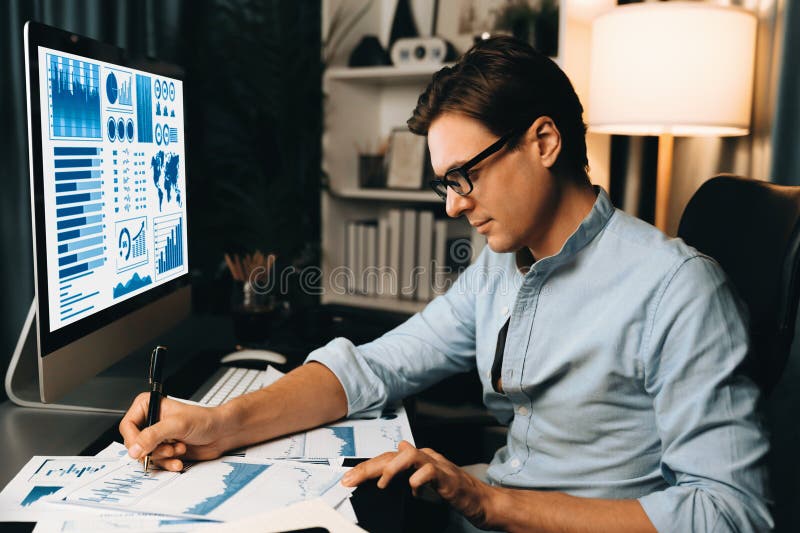 Thinking Smart Businessman Surrounded Paperwork Report Paragraph. Pecuniary. Stock Photo - Image ...