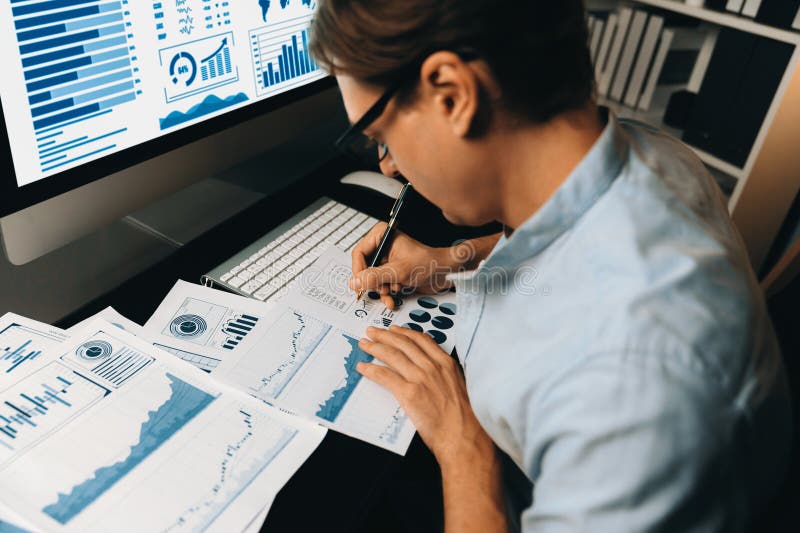 Thinking Smart Businessman Surrounded Paperwork Report Paragraph ...