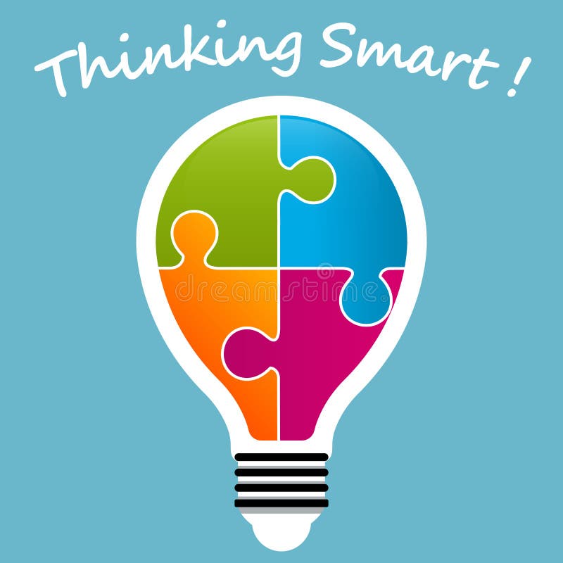 Thinking Smart Poster with Light Bulb and Puzzle Jigsaw Vector ...
