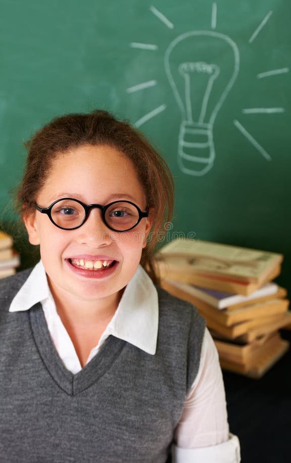 Thinking, Smile and Student with Light Bulb on Board for Planning ...