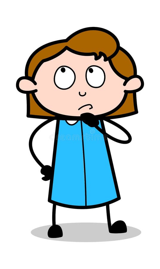 Thinking a Solution - Retro Office Girl Employee Cartoon Vector ...