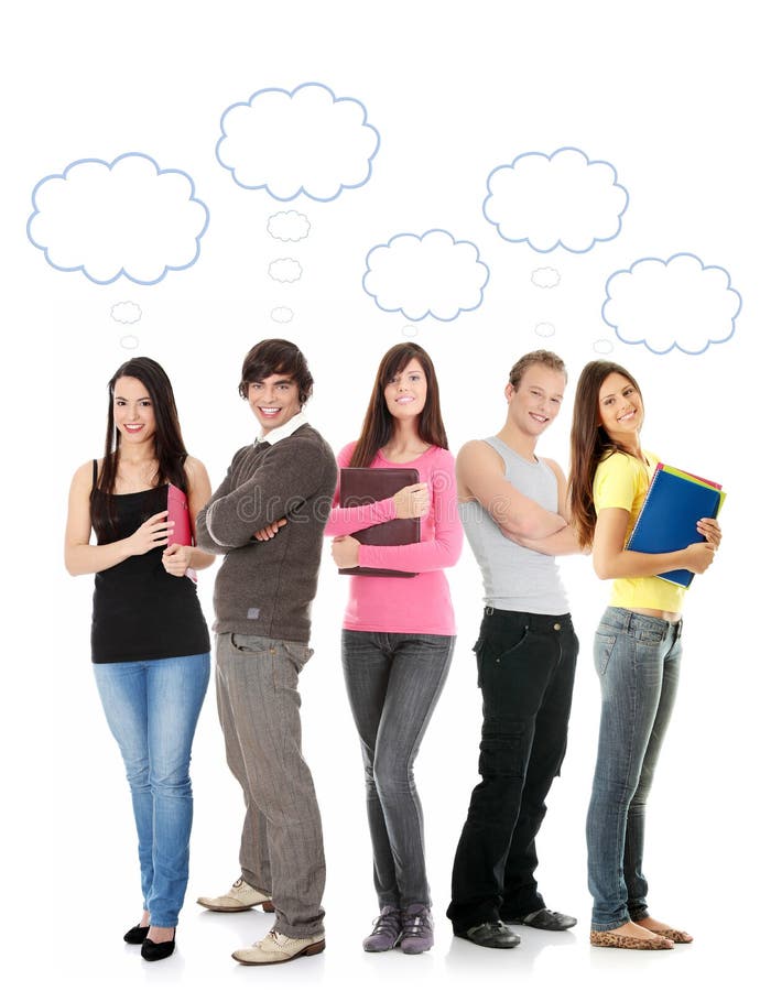 Thinking Students with Thought Bubbles Stock Photo - Image of beautiful ...