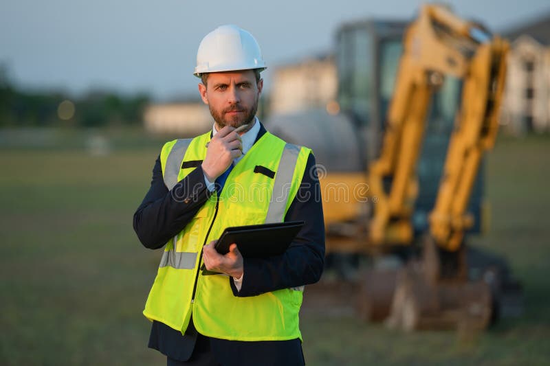 Thinking Supervisor Man at Construction Site. Supervisor Man Outdoor ...