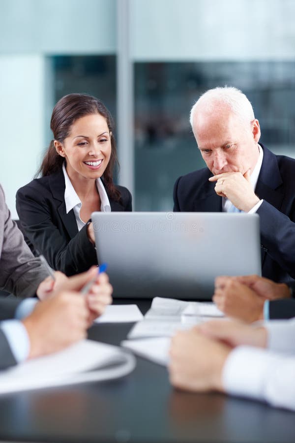 Thinking, Team Meeting and Business People on Laptop for Discussion ...