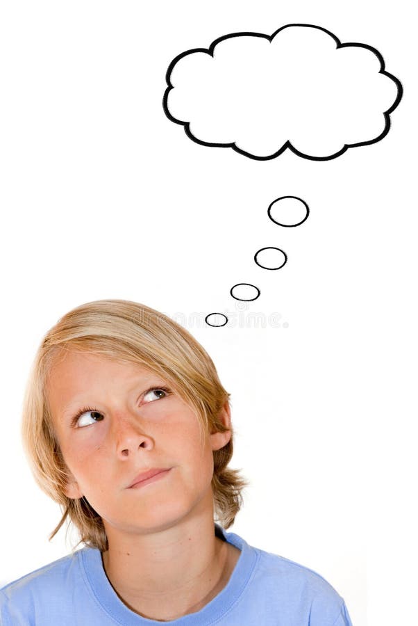 Thinking with Thought Bubble Stock Image - Image of child, people: 5761979