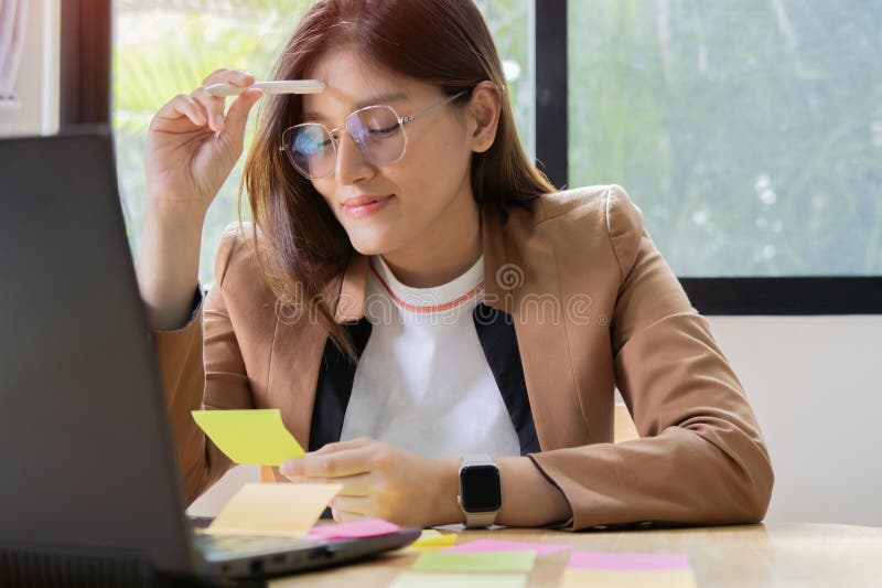 Thinking, Vision and Asian Woman with Schedule, Planning and Sticky ...