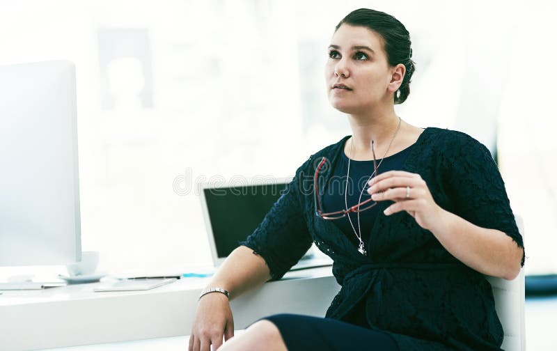 Thinking, Vision and Creative Business Woman with Insight, Problem ...