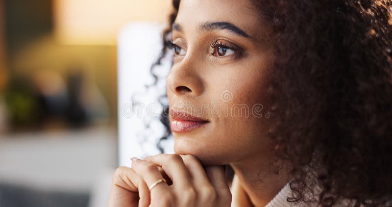 Thinking, Vision and Woman in Home with Reflection for Mindset ...