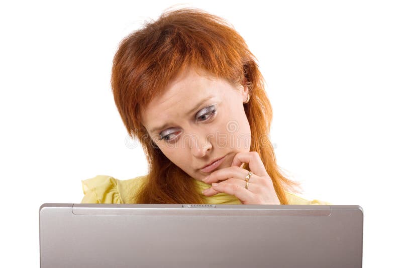 Thinking Woman with Computer Stock Image - Image of activity, enjoyment ...