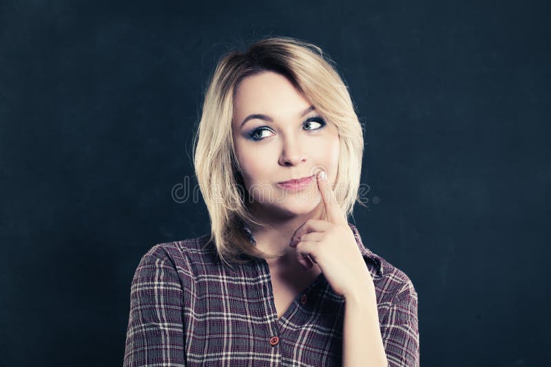 Thinking Woman stock photo. Image of hair, dark, fashion - 63486930