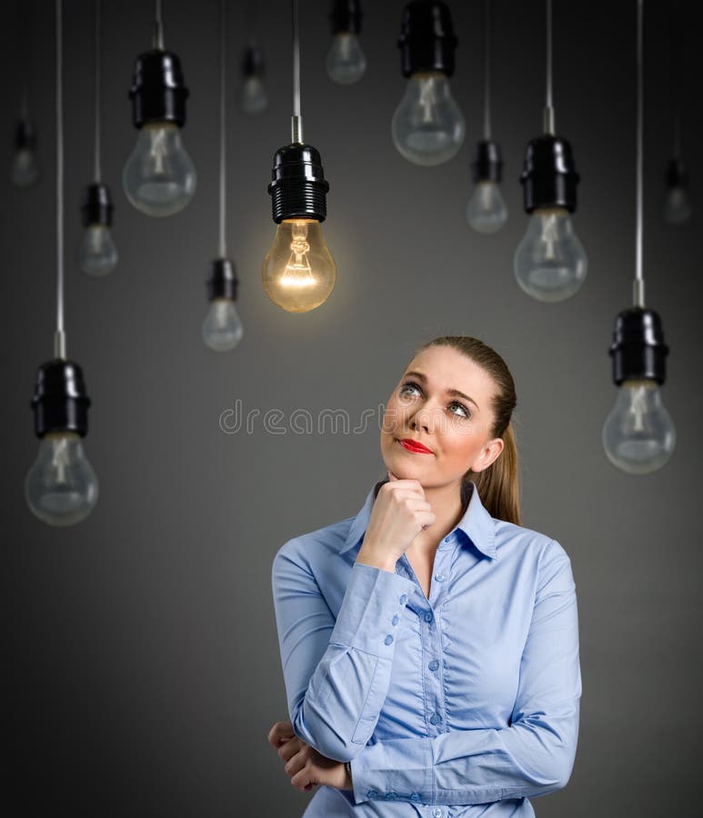 Thinking woman got an idea stock image. Image of sign - 76664993