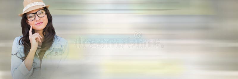 Thinking Woman in Hat with Motion Transition Stock Image - Image of ...