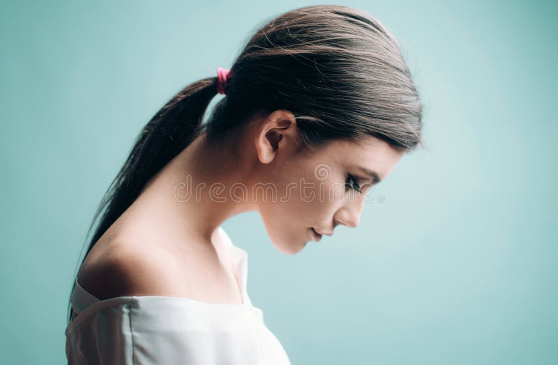 Thinking Woman Looking Down. Problems Solution. Overthinking Girl ...